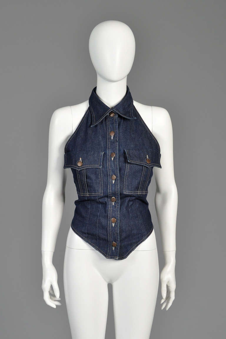 Norma Kamali Backless Denim Halter Top at 1stDibs