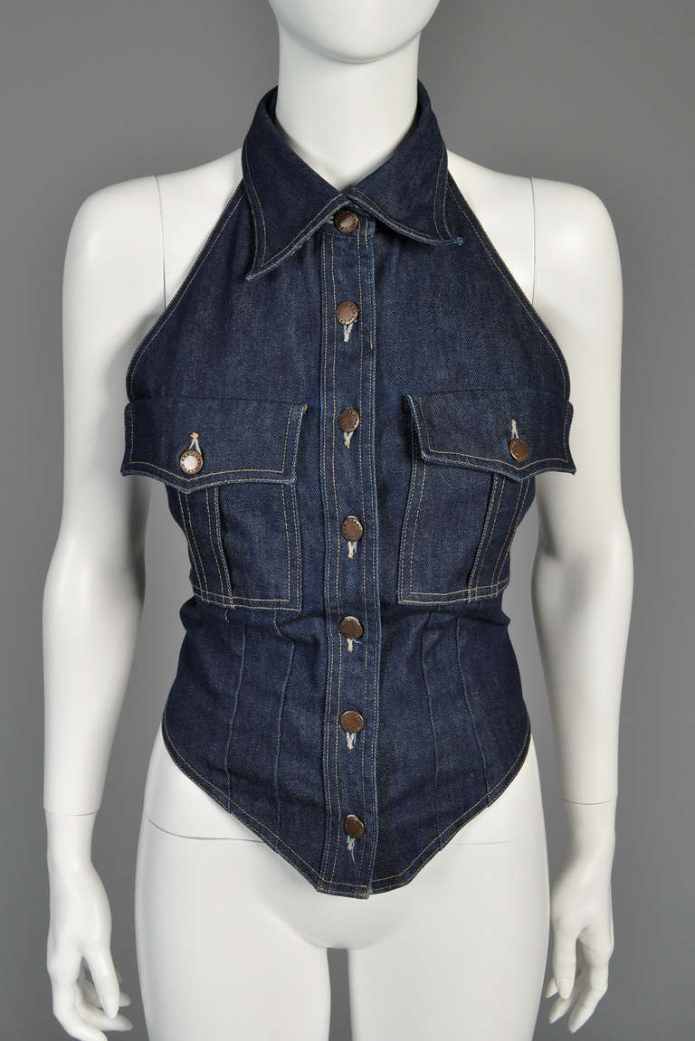 Norma Kamali Backless Denim Halter Top at 1stDibs