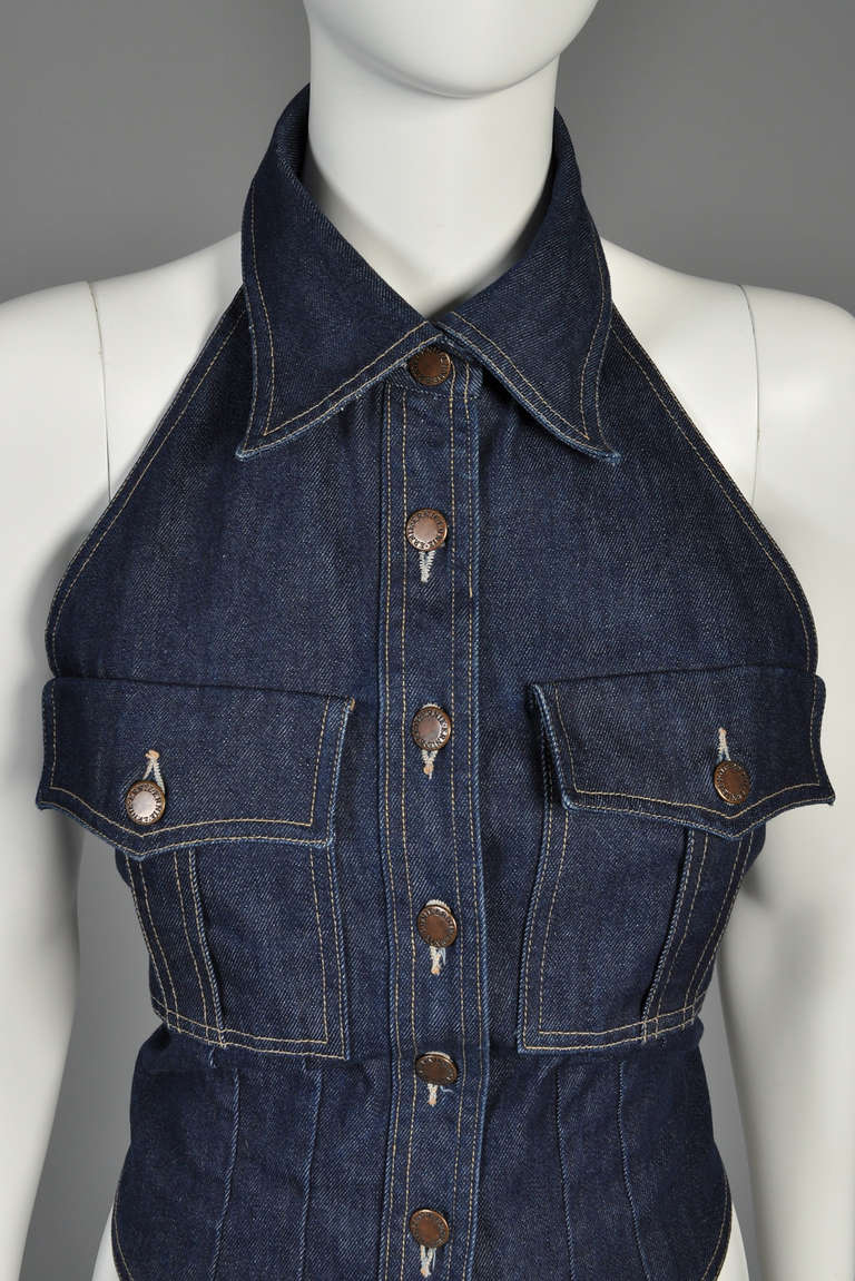Norma Kamali Backless Denim Halter Top at 1stDibs