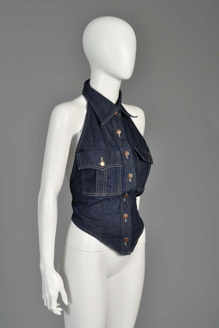 Norma Kamali Backless Denim Halter Top at 1stDibs