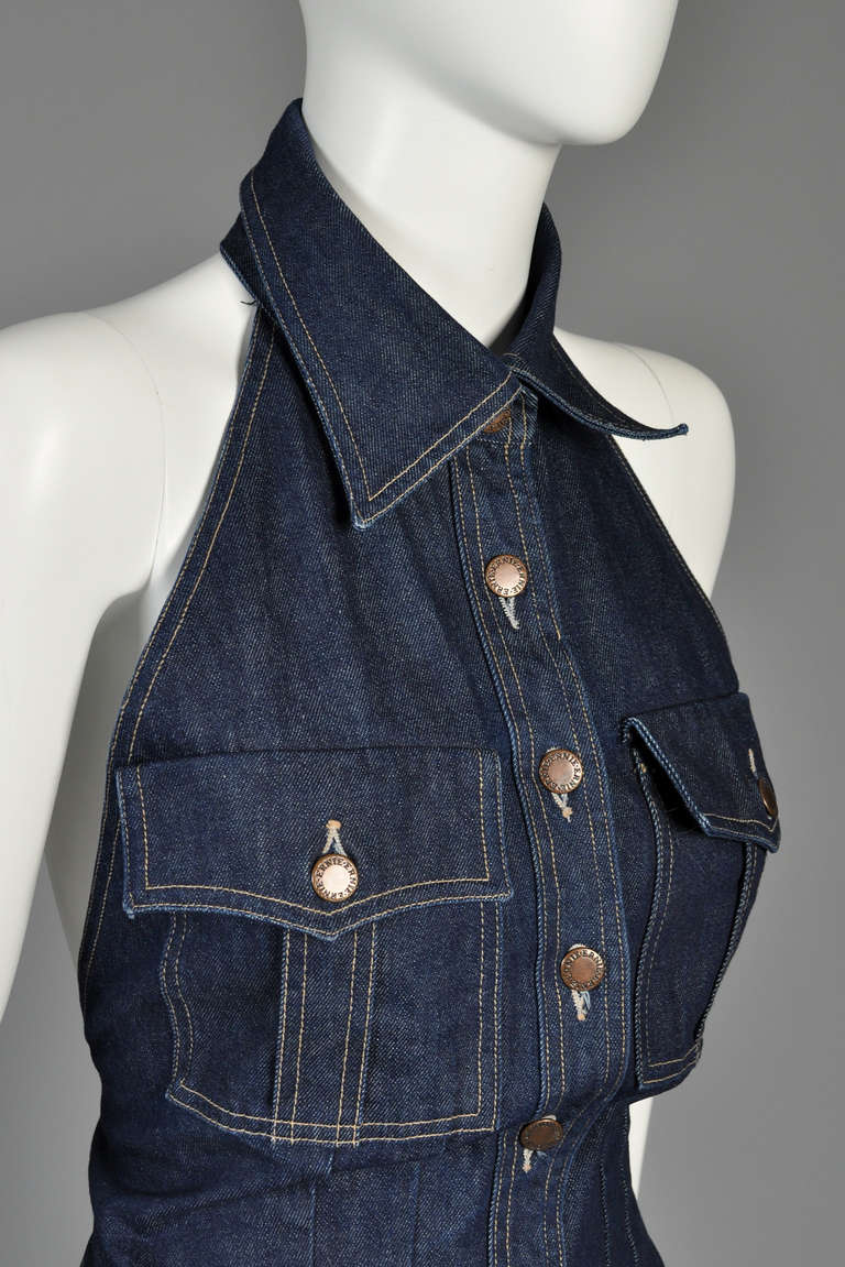 Norma Kamali Backless Denim Halter Top at 1stDibs