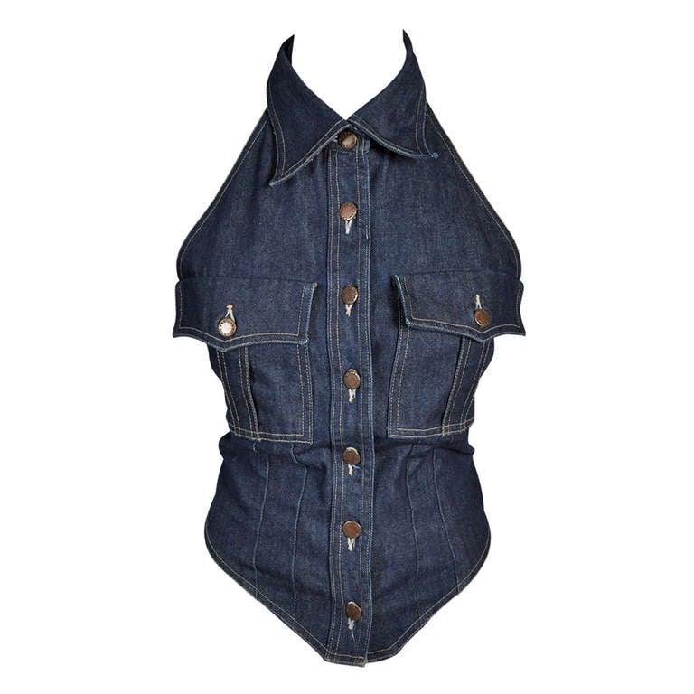 Norma Kamali Backless Denim Halter Top at 1stDibs