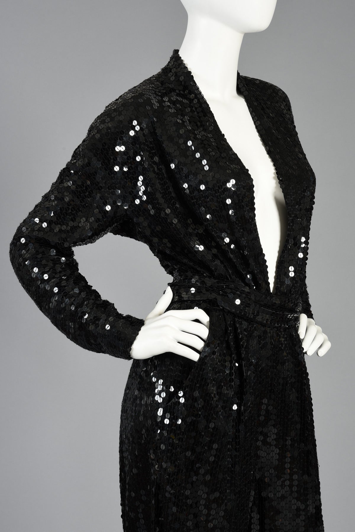 Darling Black Sequin Jumpsuit with Plunging Neckline at 1stDibs