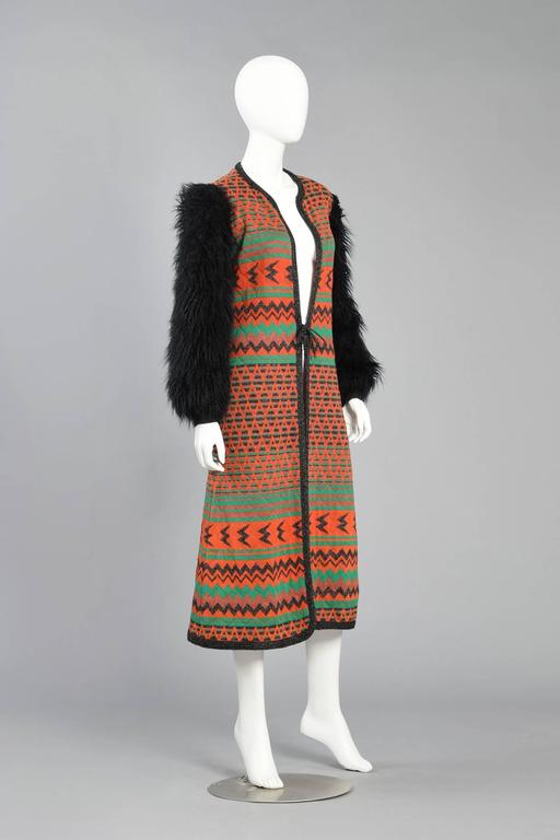 70s Giorgio Sant'Angelo Knit Maxi Jacket with Faux Fur Sleeves at 1stDibs