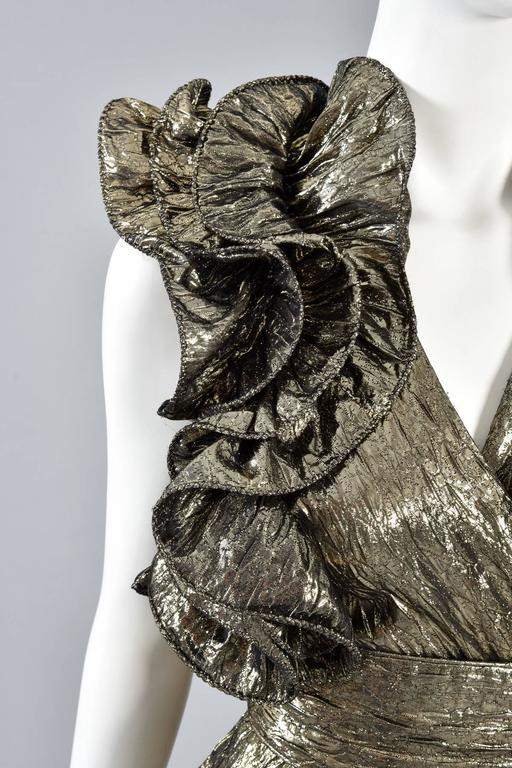 Killer 1980s Metallic Gold Lamé Avant Garde Ruffled Jumpsuit at 1stDibs