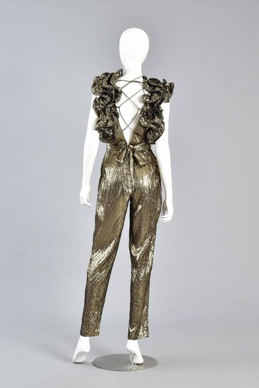 Killer 1980s Metallic Gold Lamé Avant Garde Ruffled Jumpsuit at 1stDibs