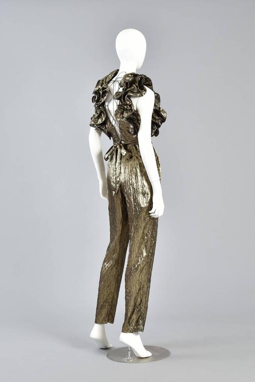 Killer 1980s Metallic Gold Lamé Avant Garde Ruffled Jumpsuit at 1stDibs