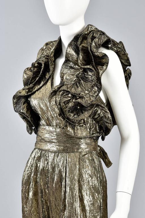 Killer 1980s Metallic Gold Lamé Avant Garde Ruffled Jumpsuit at 1stDibs