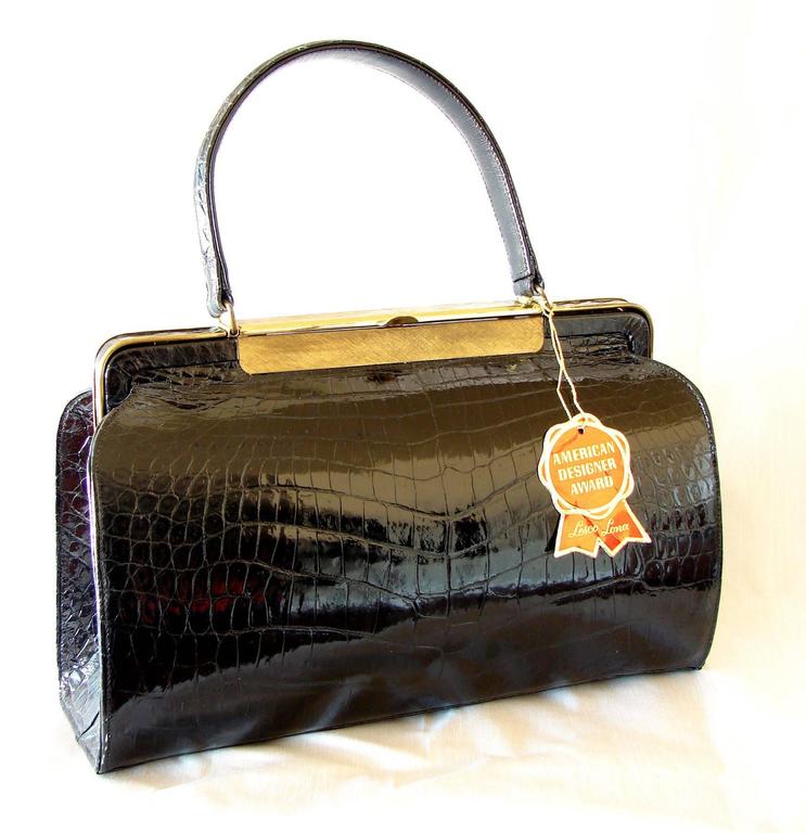 Vintage Black Exotic Crocodile Handbag Purse Lesco Lona 1960s Deadstock ...