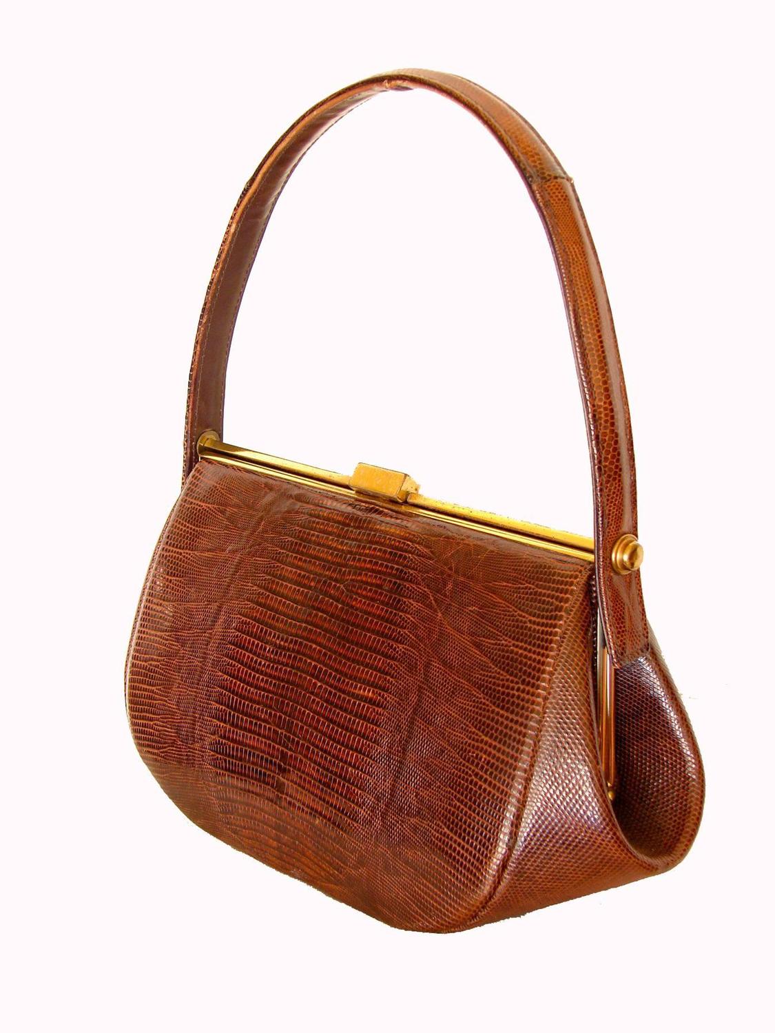 Vintage Exotic Lizard Skin Honey Brown Structured Handbag by Harry ...