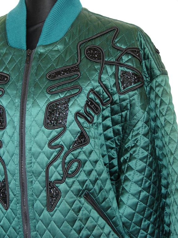 Kansai Yamamoto O2 Green Quilted Silk Jacket with Black Jet Bead ...
