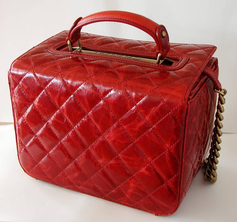 Exquisite Chanel Red Matelasse Large Train Case Travel Bag New with ...