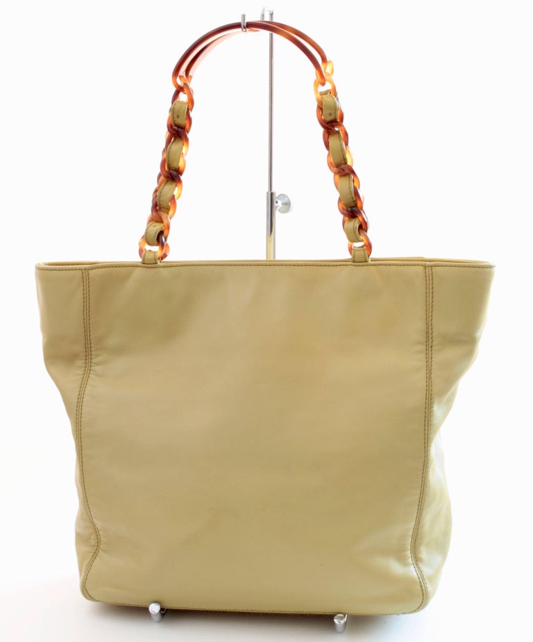 Chanel Chartreuse Leather Tote Bag with Faux Tortoise Chain Handles 90s ...