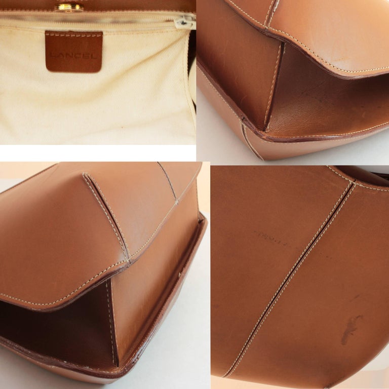Lancel Paris Bowler Style Tote Bag with Cut Out Handle Saddle Leather ...