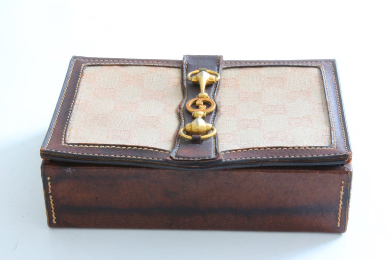 Vintage Gucci Trinket Box Desk Accessory GG Canvas Logo Horse Bit ...