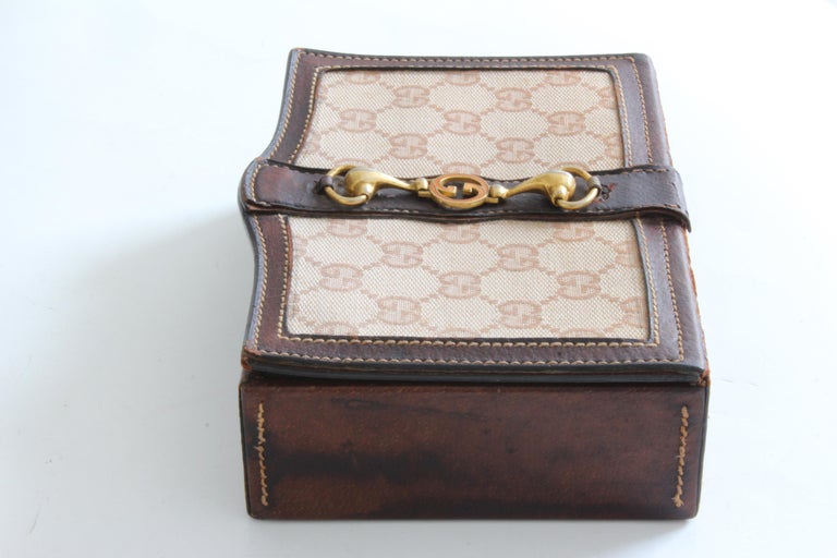 Vintage Gucci Trinket Box Desk Accessory GG Canvas Logo Horse Bit ...
