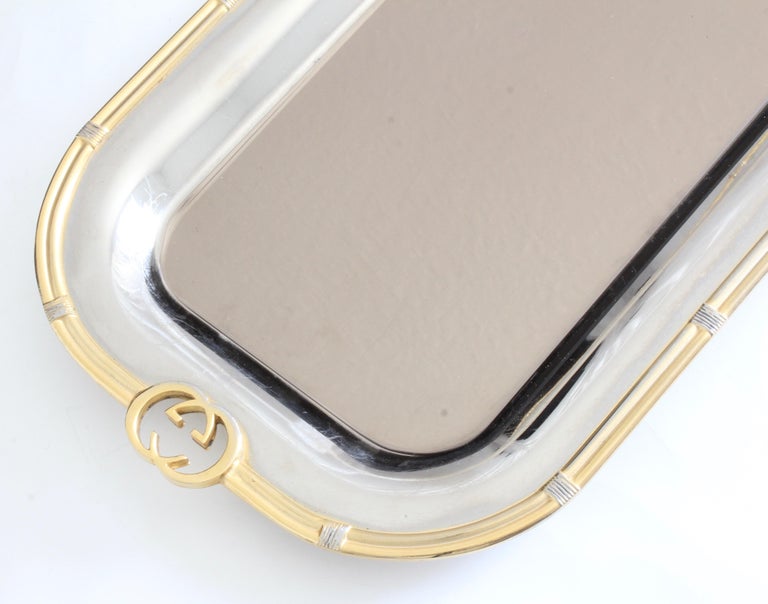 Rare Gucci Serving Tray GG Logo Rope Motif Silver Plate and Glass ...