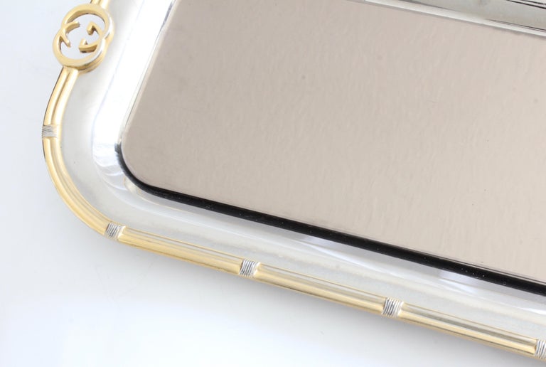 Rare Gucci Serving Tray GG Logo Rope Motif Silver Plate and Glass ...