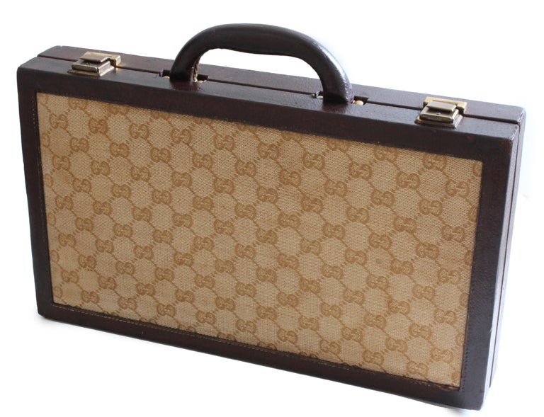 Vintage Gucci Travel Backgammon Set Rare GG Logo Canvas Leather Trim ...