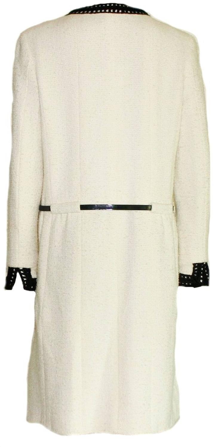 Rare Collector's CHANEL Signature Tweed White and Black Coat with Belt ...
