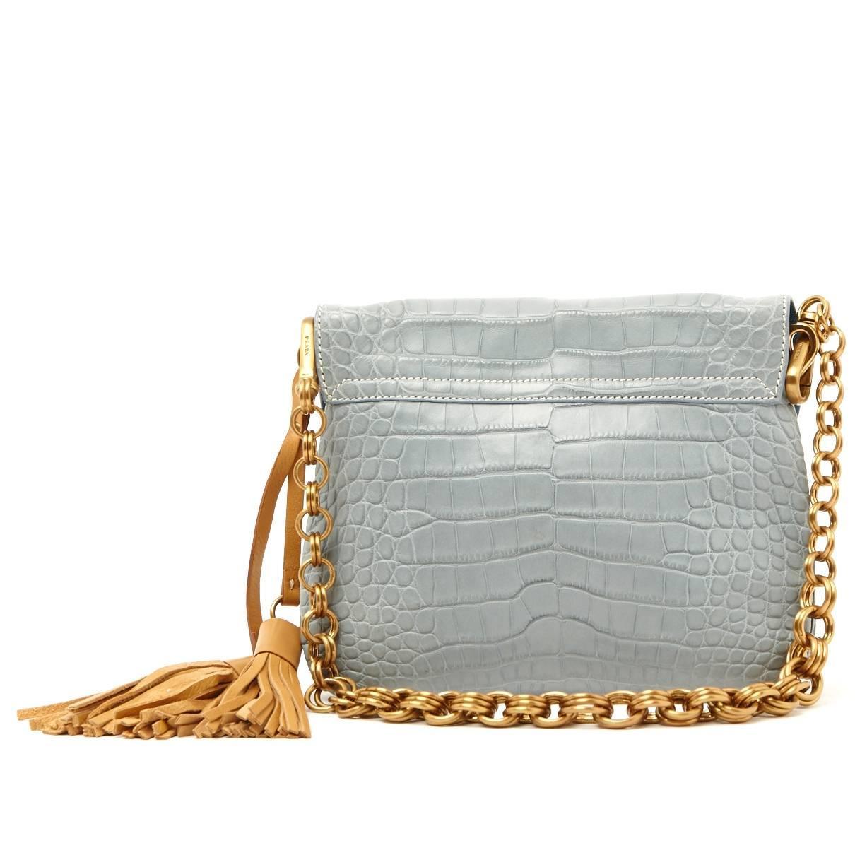 Pale Blue Prada Alligator Tassle Handbag Purse at 1stdibs