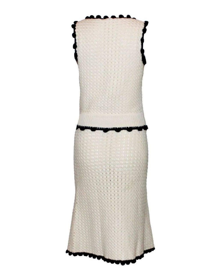 CHANEL Ivory Signature Crochet Knit Cashmere Ensemble Skirt Suit 36 at ...