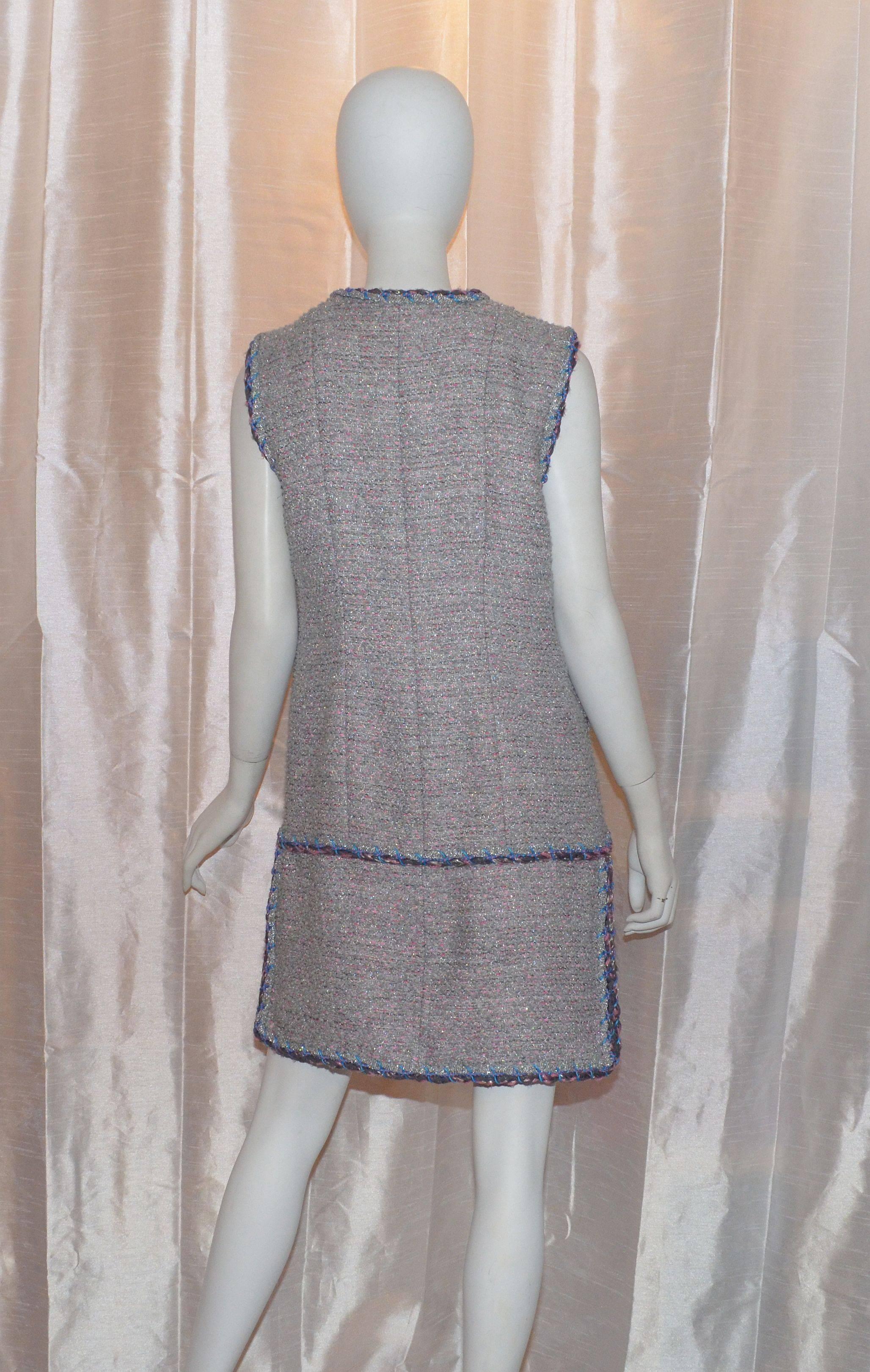 Chanel 2015 MultiColor Tweed Dress For Sale at 1stDibs | p49092v35989