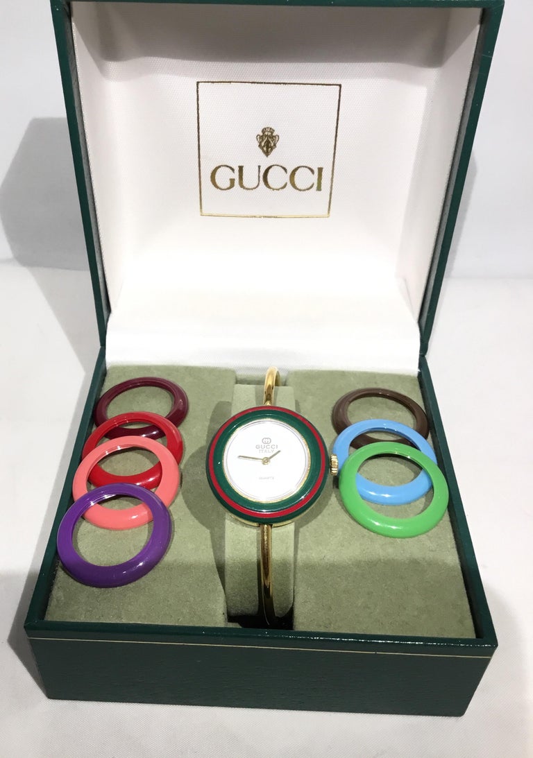 Vintage Gucci Interchangeable Bezel Watch with Box at 1stDibs