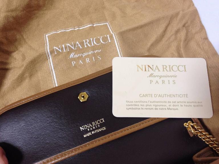 Vintage Nina Ricci tanned brown leather mini clutch shoulder bag with ...