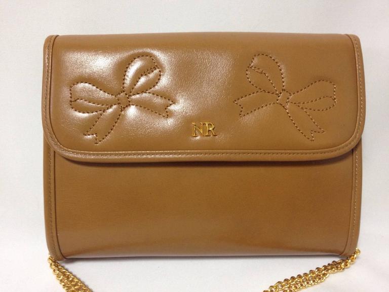 Vintage Nina Ricci tanned brown leather mini clutch shoulder bag with ...