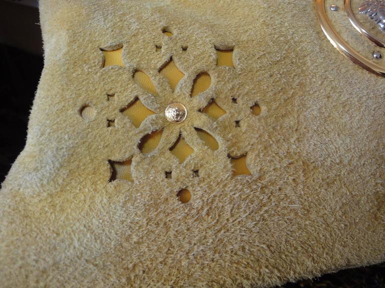 Vintage rare Gianni Versace yellow suede and leather bag with cut out ...