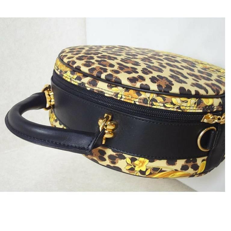 MINT. Vintage Gianni Versace leopard and gorgeous print round bag with ...