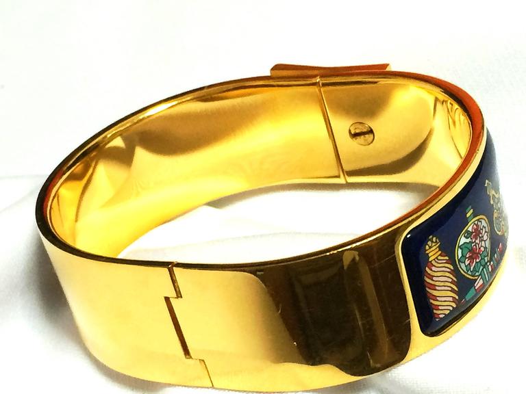 Vintage Hermes cloisonne enamel golden click clack Flacon bangle ...