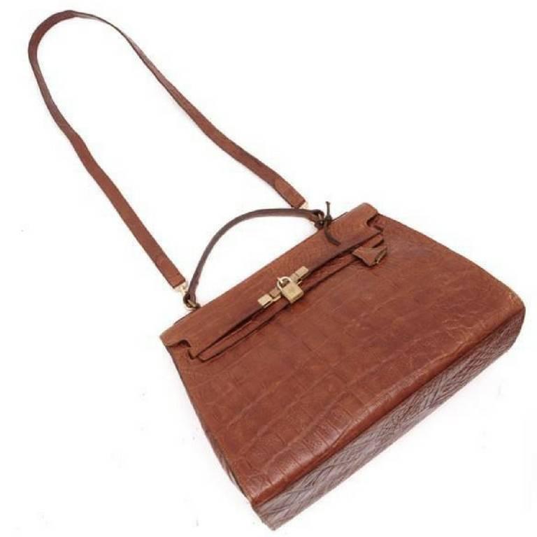 Vintage Mulberry croc embossed leather Kelly bag with shoulder strap ...