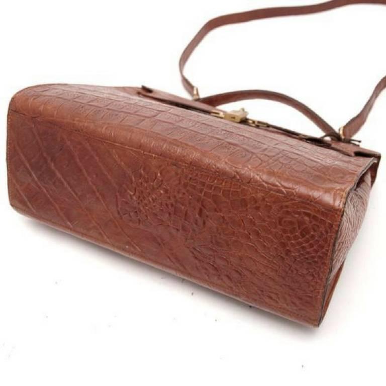 Vintage Mulberry croc embossed leather Kelly bag with shoulder strap ...