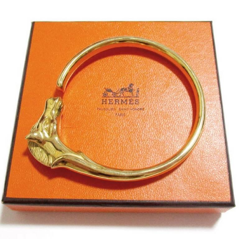 Hermes Vintage golden horse head design bangle bracelet For Sale at ...