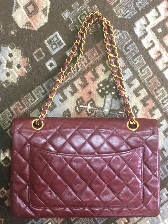 Vintage Chanel wine, bordeaux lambskin rare 2.55 double flap chain ...