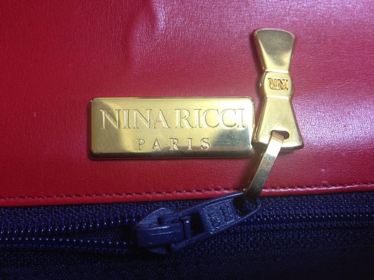 Vintage Nina Ricci red leather hexagon shape clutch shoulder bag with ...