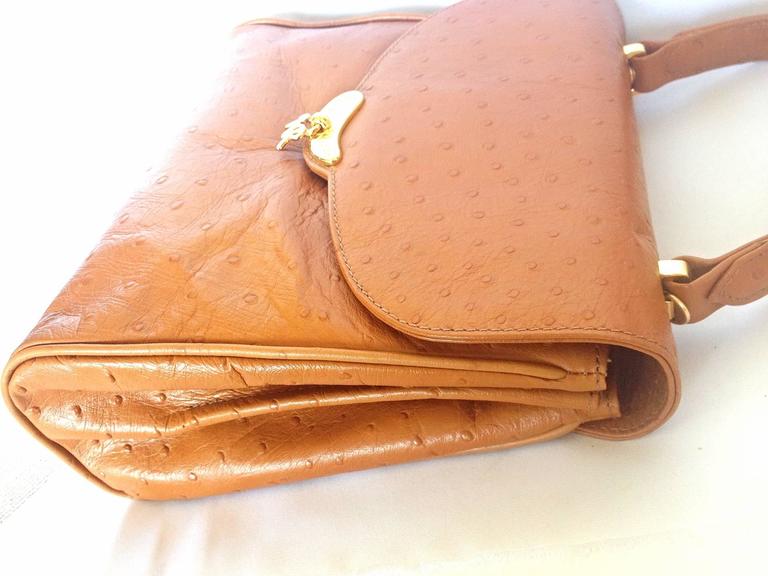 MINT. Vintage Nina Ricci tan brown ostrich-embossed leather handbag ...