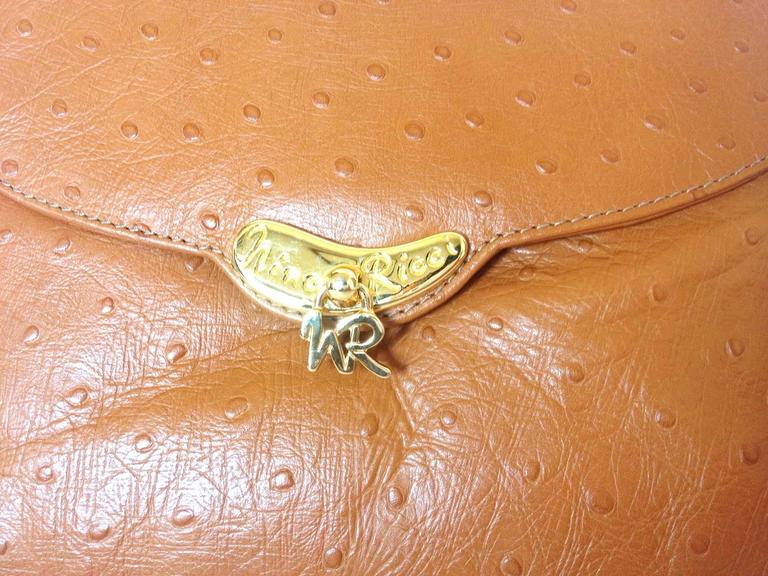 MINT. Vintage Nina Ricci tan brown ostrich-embossed leather handbag ...