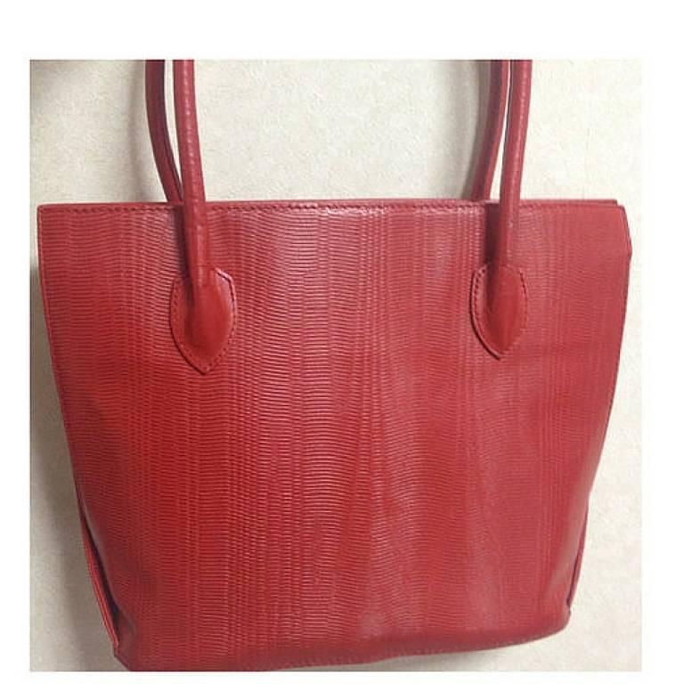 Vintage MCM red lizard embossed leather tote bag, Designed by Michael ...