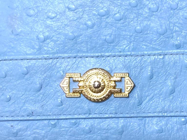 Vintage Gianni Versace ostrich-embossed light blue leather wallet with ...
