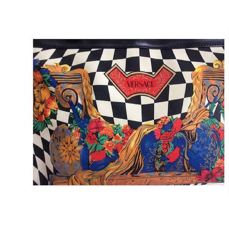 Vintage Gianni Versace shoulder tote bag with print of chess, flower ...