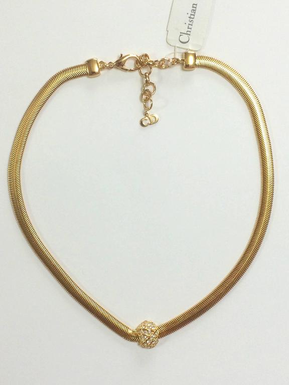 MINT. NEW.Vintage Christian Dior golden flat snake chain necklace with ...