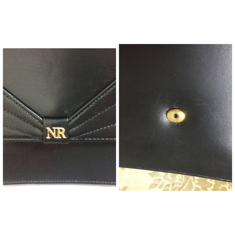 Vintage Nina Ricci black leather chain clutch shoulder bag with a bow ...