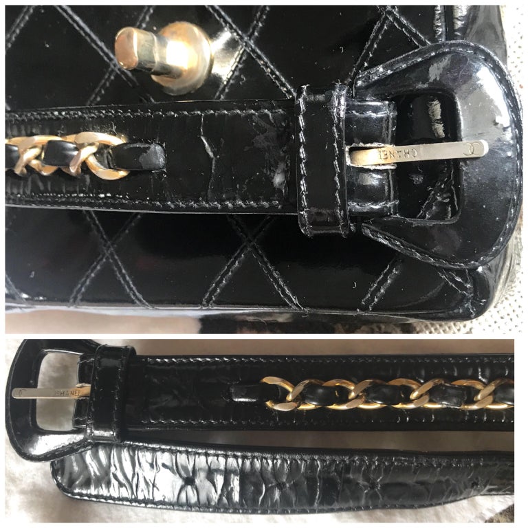 Vintage CHANEL black patent enamel belt bag, fanny pack with CC closure ...
