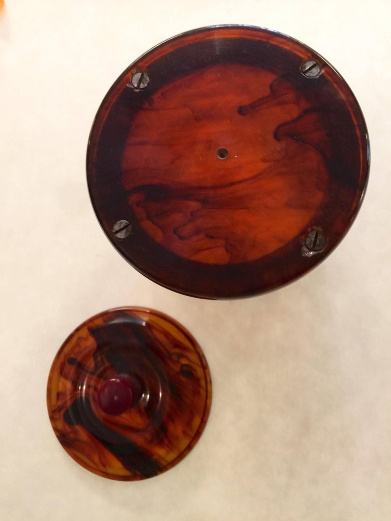 1930s Art Deco Tortoise Bakelite Machine Age Covered Powder Jar Box For ...