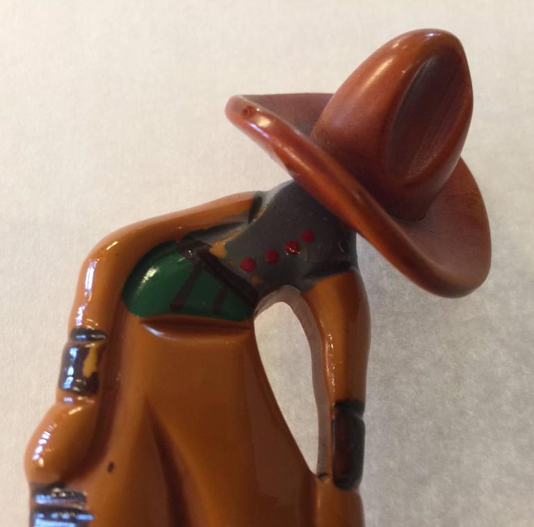 BAKELITE Resin Washed Cowboy Brooch 1930's ART DECO For Sale at 1stDibs