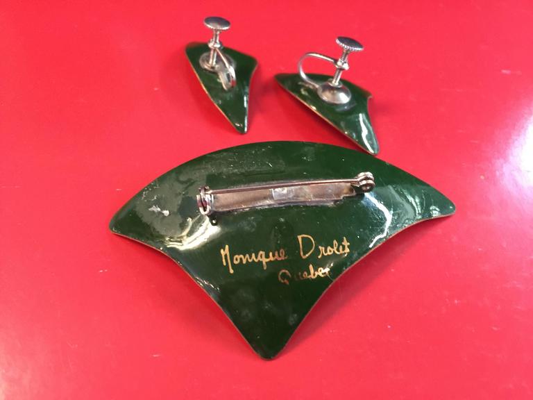 MONIQUE DROLET Modernist Boomerang Copper Enameled Brooch Pin and ...