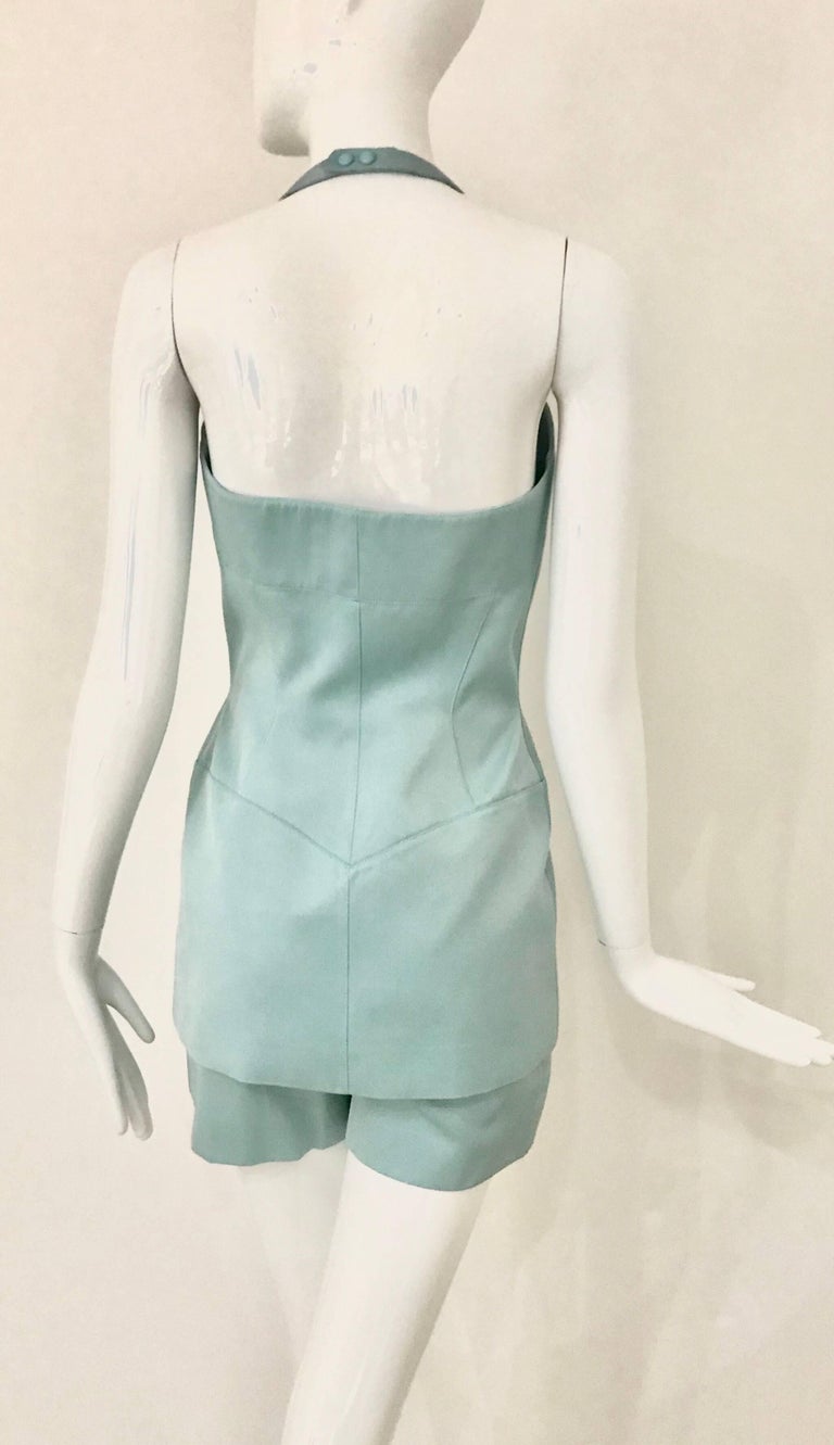 Vintage Thierry Mugler light turquoise blue Halter Top and shorts set ...